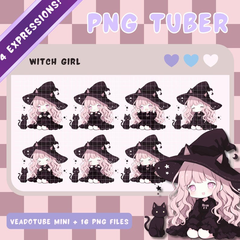 Witch Girl Pngtuber Anime, Chibi, Kawaii, Premade Twitch Stream Asset ...