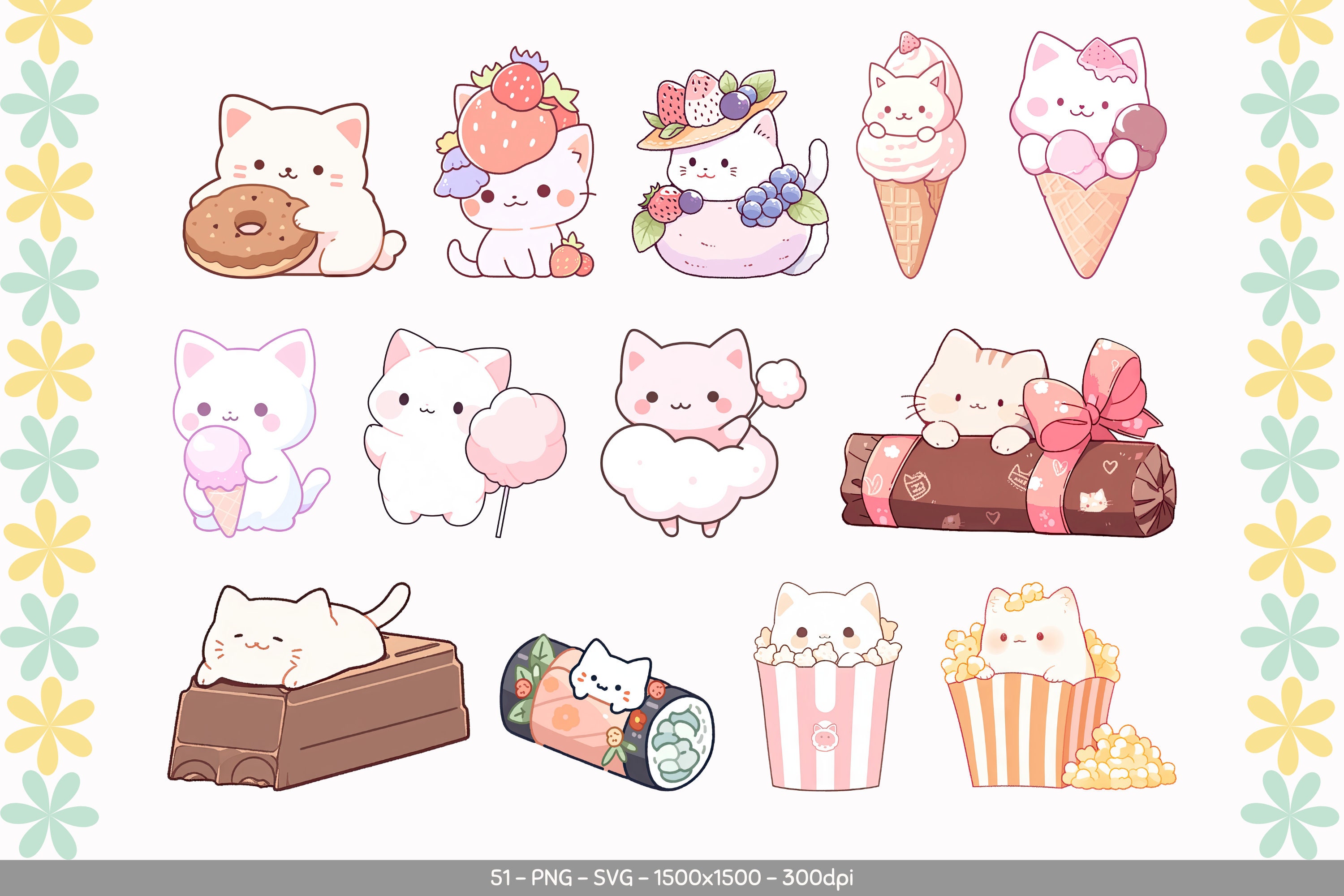 51 PNG SVG Kawaii Cat With Food Clipart Bundle Kawaii Svg - Etsy Canada