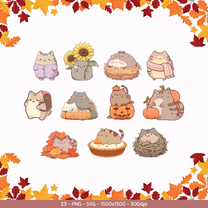 23 PNG SVG Kawaii Cat Clipart Bundle - Kawaii Clipart, Kawaii Svg ...