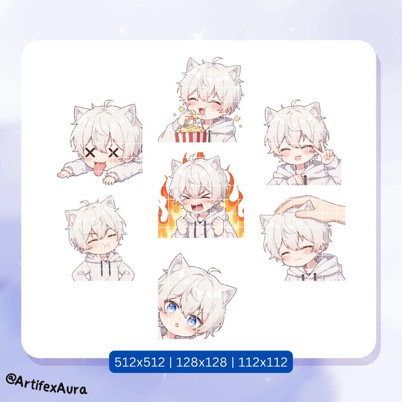 20 Twitch Emotes White Cat Boy - Set, Bundle, Pack, Stickers, Discord ...