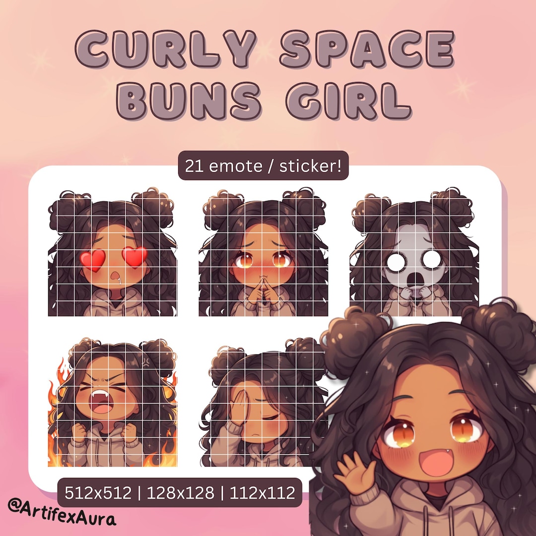 Tan Space Buns Girl Twitch Emotes: Kawaii Chibi Stickers (21 PNG ...
