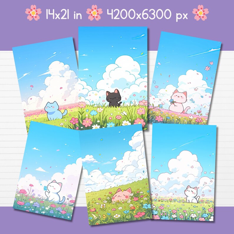 12 Kawaii Cat Prints PNG - Kawaii Art Print, Kawaii Room Decor, Cute ...