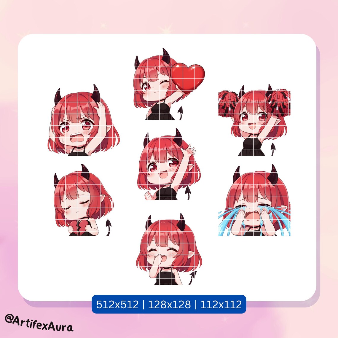 Red Haired Devil Girl Twitch / Discord Emotes / Stickers (21 Pack ...
