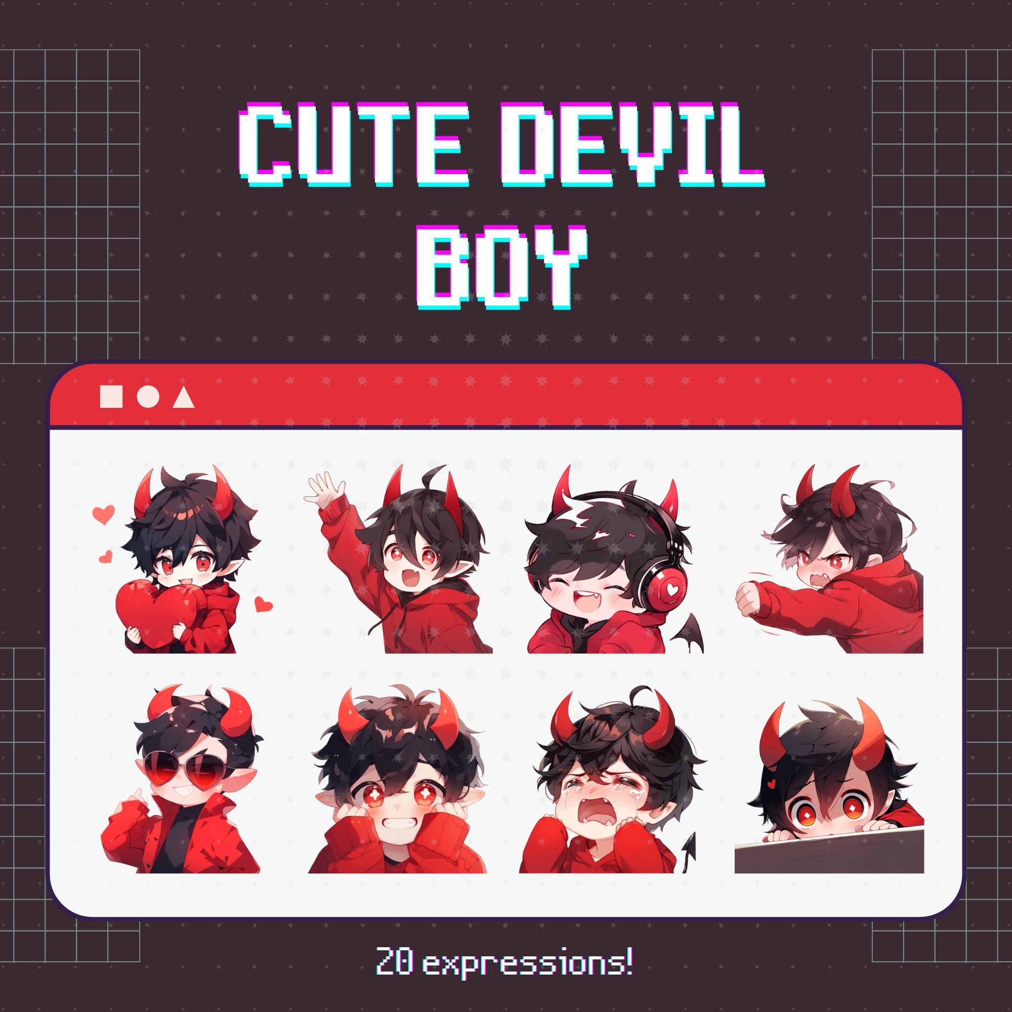 20 emoticones de Twitch Red Devil Boy: conjunto, paquete, pegatinas ...