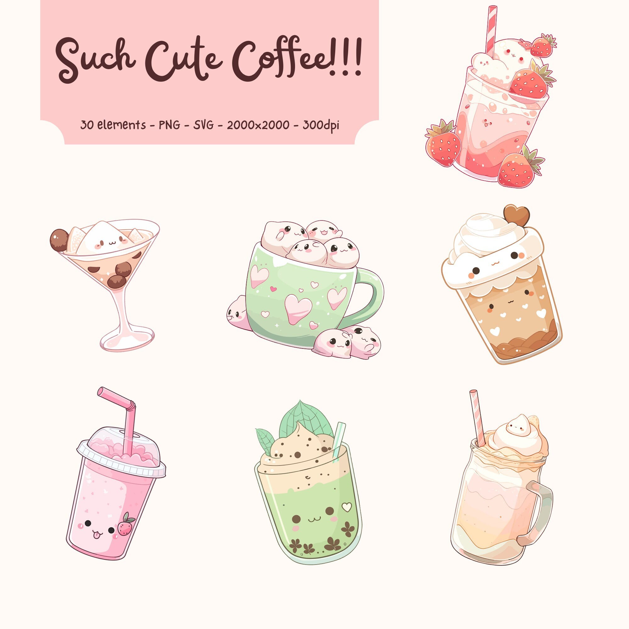 30 PNG SVG Kawaii Coffee Clipart Bundle Kawaii Clipart Cute - Etsy