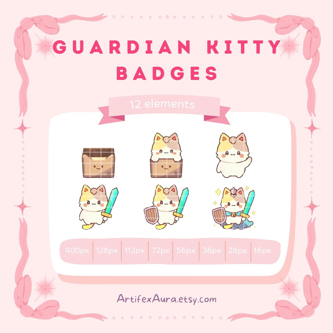 6 Kawaii Guardian Kitty Badge Set, Cute Twitch Sub Pack, Bit Badge ...