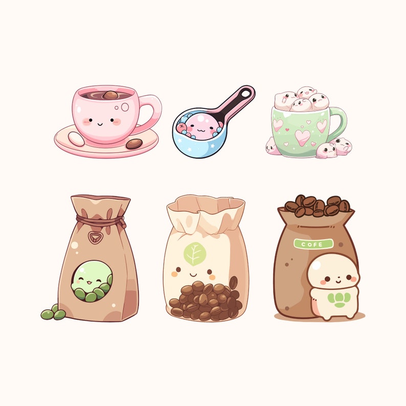 30 PNG SVG Kawaii Coffee Clipart Bundle - Kawaii Clipart, Cute Clipart ...