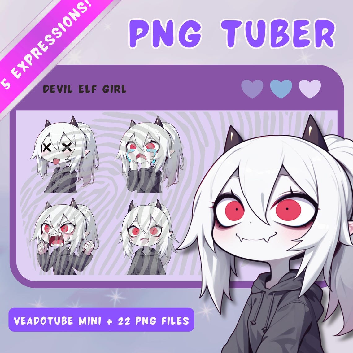 White Haired Devil Girl Pngtuber Model: Anime Chibi Vtuber Stream Asset ...