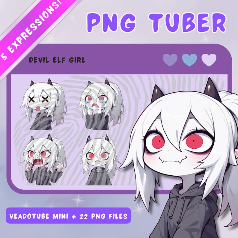 White Haired Devil Girl Pngtuber Model: Anime Chibi Vtuber Stream Asset ...