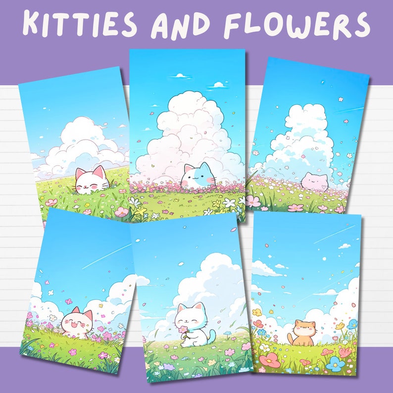 12 Kawaii Cat Prints PNG - Kawaii Art Print, Kawaii Room Decor, Cute ...