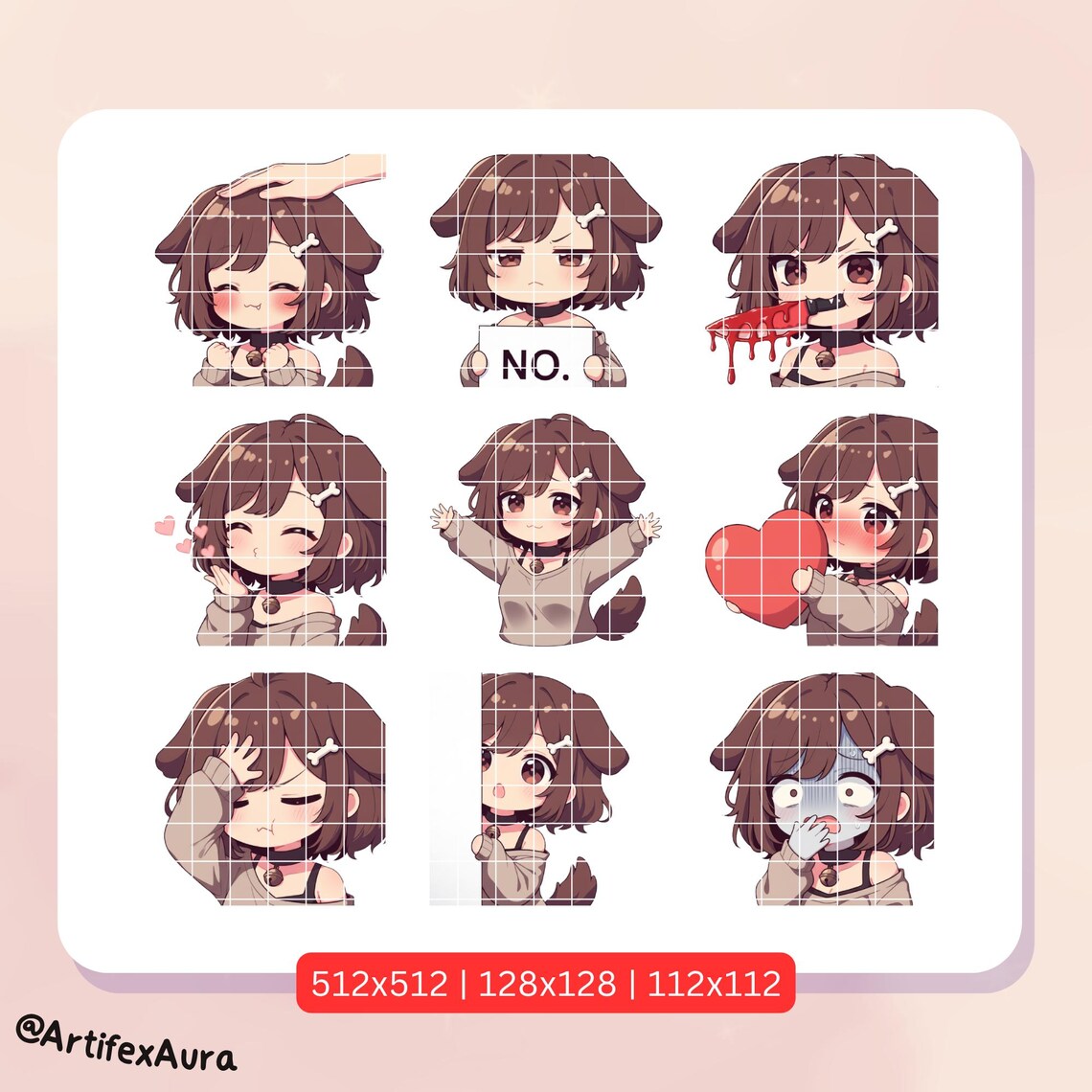 Brown Haired Dog Girl Twitch / Discord Emotes / Stickers (26 Pack ...