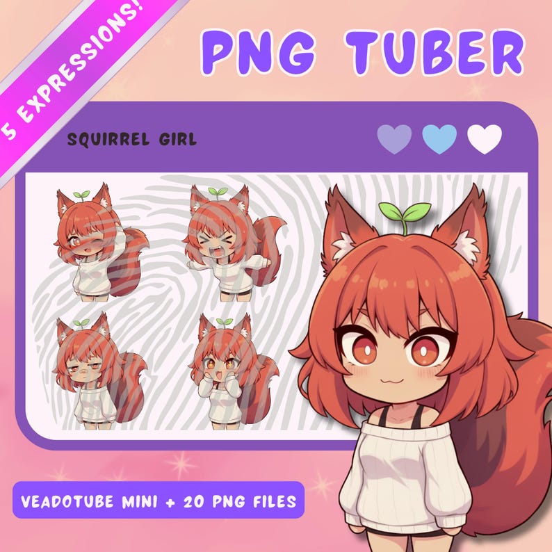 Chibi Squirrel Girl Pngtuber: Premade Anime Twitch Stream Asset - 5 ...
