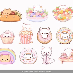 51 PNG SVG Kawaii Cat With Food Clipart Bundle - Kawaii Svg, Kawaii Png ...