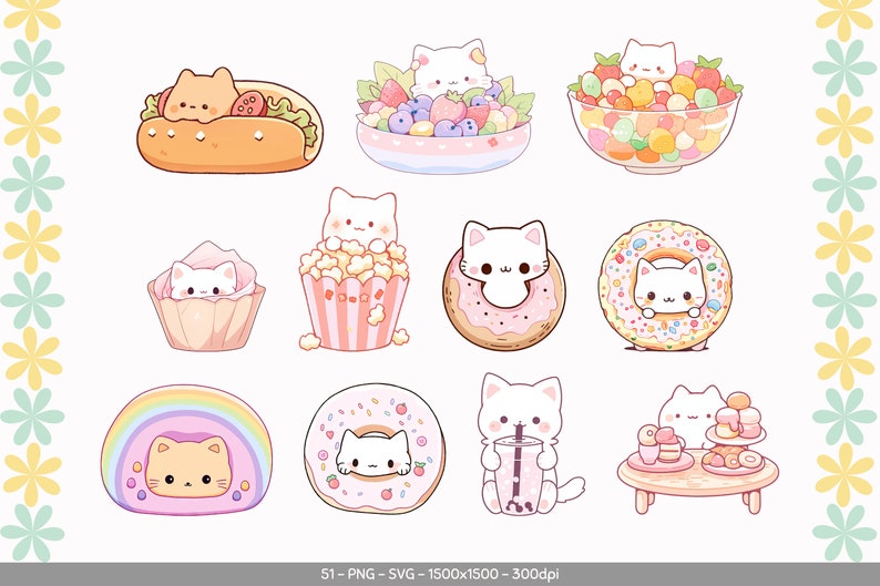 51 PNG SVG Kawaii Cat With Food Clipart Bundle - Kawaii Svg, Kawaii Png ...