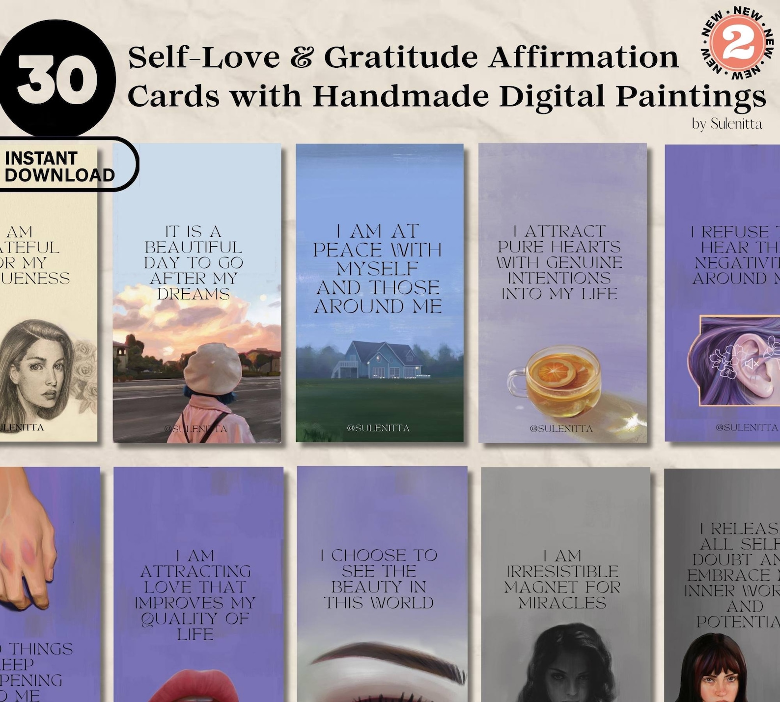 30 Printable Self-love, Gratitude Affirmation Cards With Handmade ...
