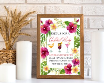 Editable Cocktail Birthday Party Invitation Cocktail Tropical Invite ...