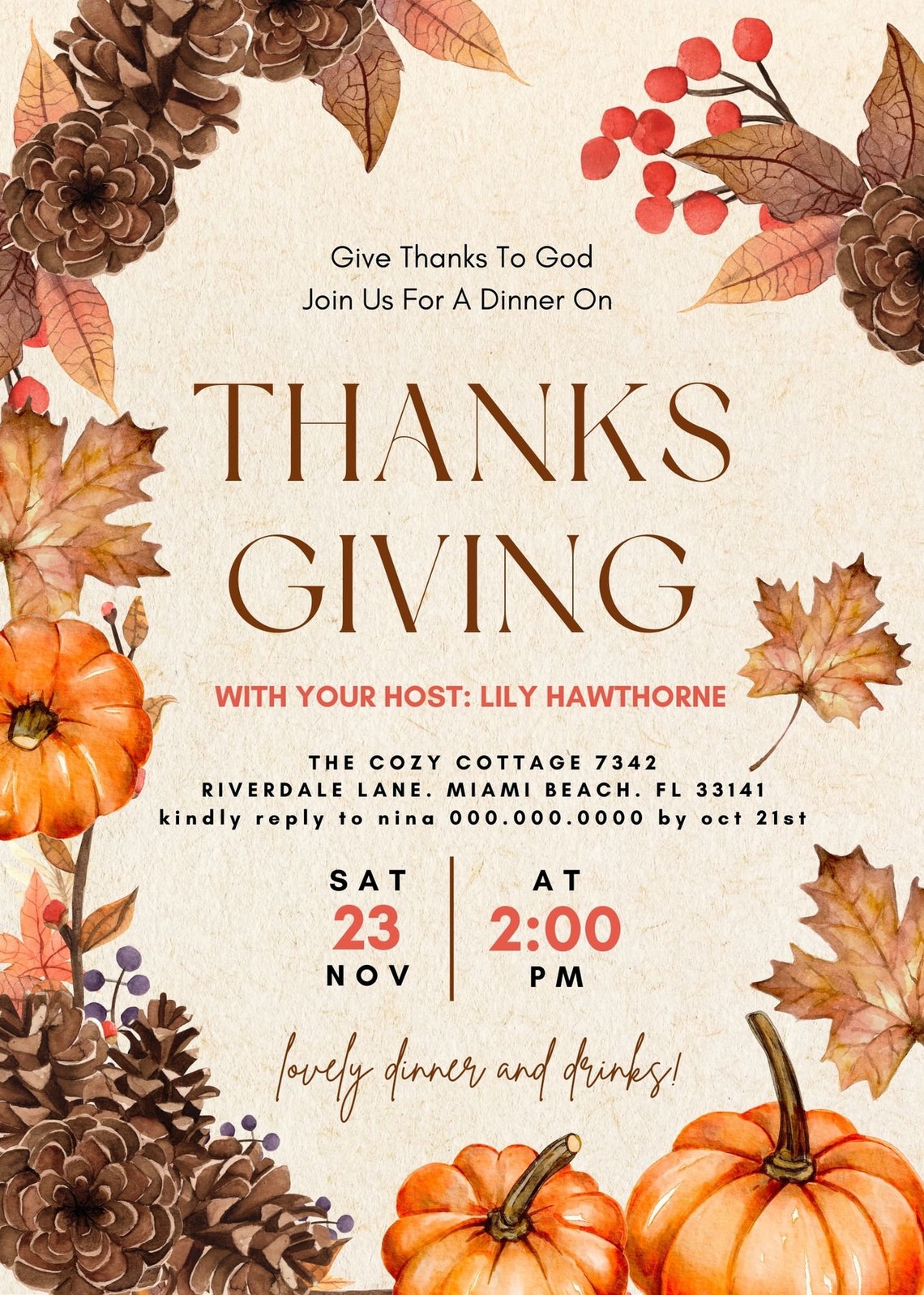 Thanksgiving Dinner Invitation, Lets Give Thanks Invitation Template ...