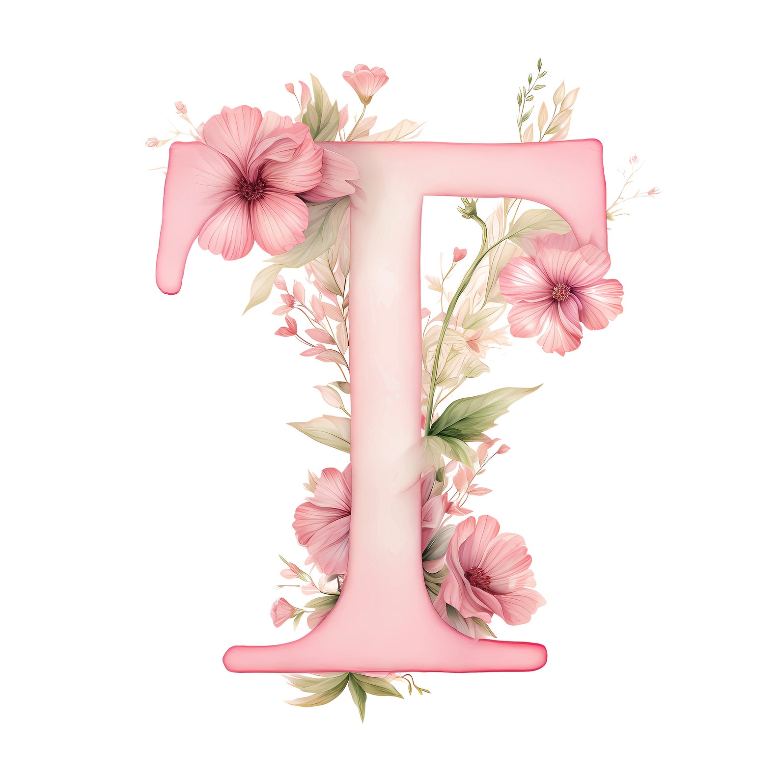 Pink Floral Letter T Graphic Transparent Letter Graphic Printable Art ...