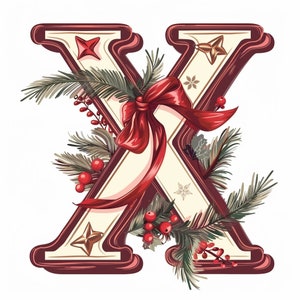 Traditional Christmas Letter X Transparent Letter Graphic Printable Art ...