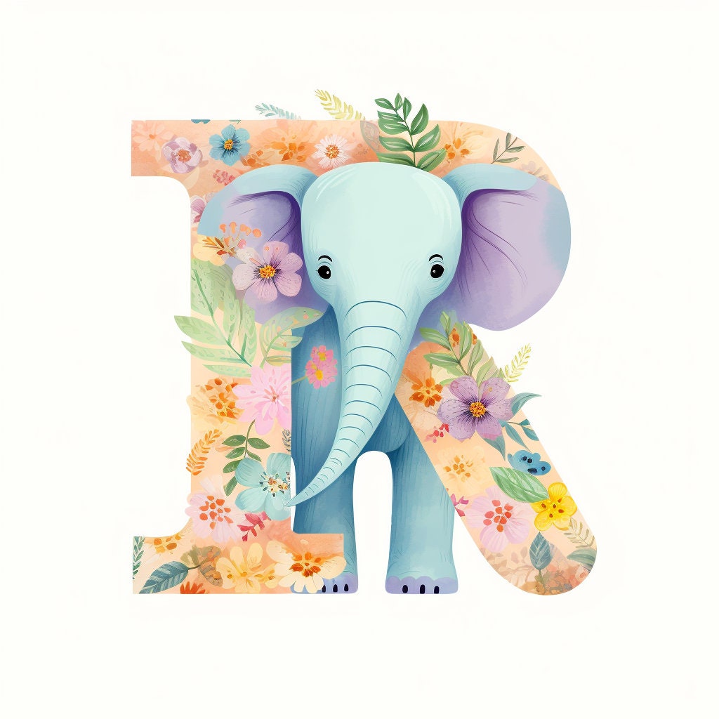 Elephant Letter R Transparent Letter Graphic Printable Art, Aesthetic ...