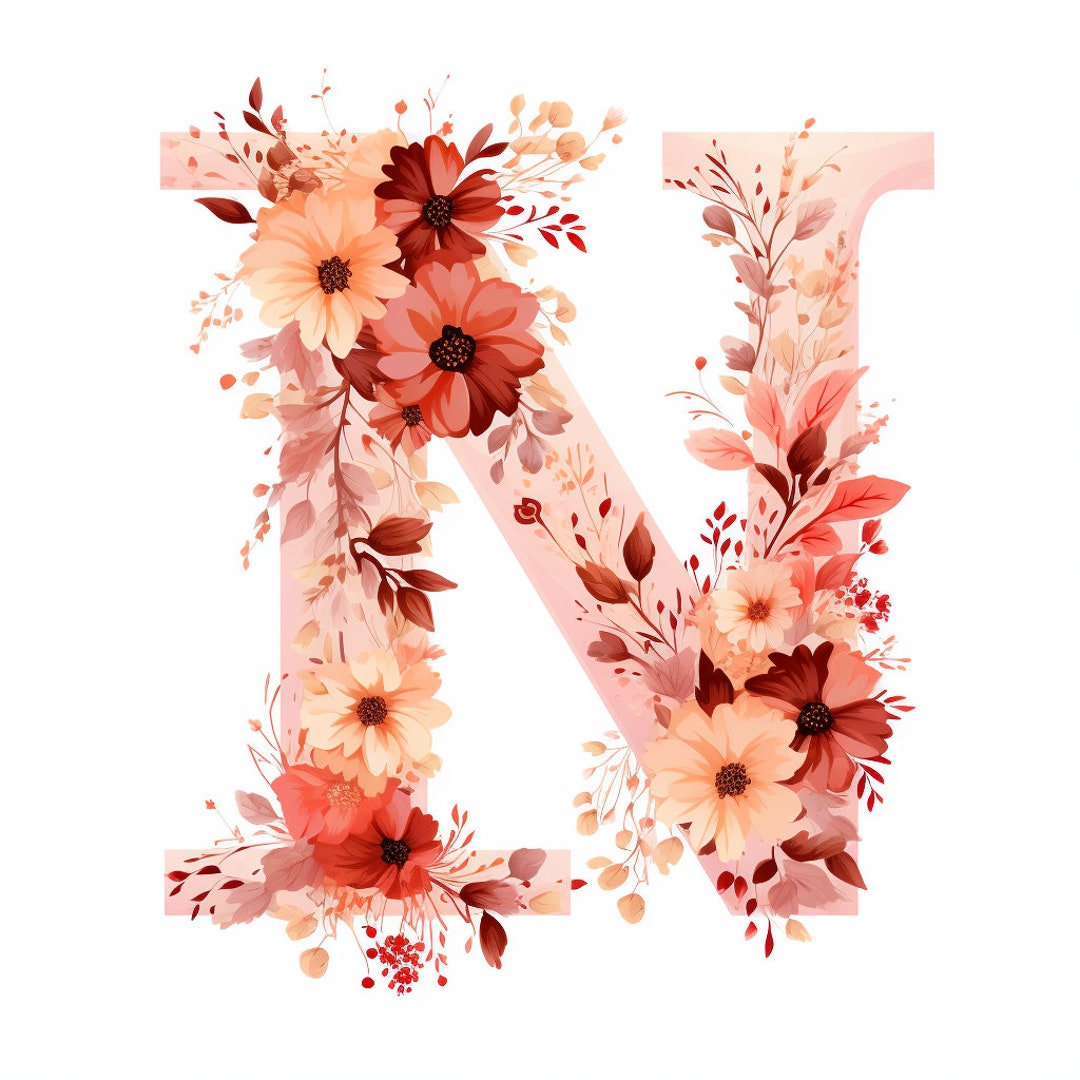 Rose Gold Floral Letter N Transparent Letter Graphic Printable Art ...