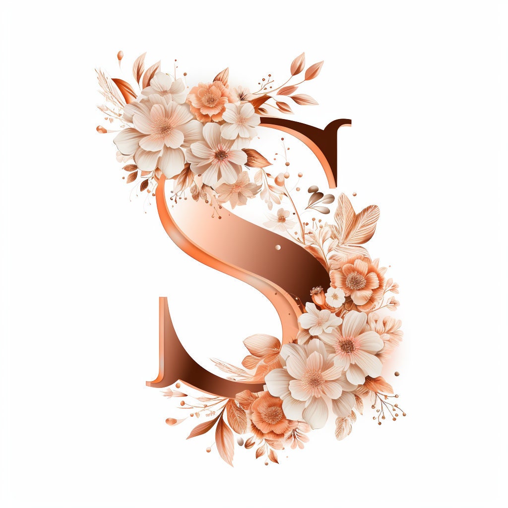 Rose Gold Floral Letter S Transparent Letter Graphic Printable Art ...