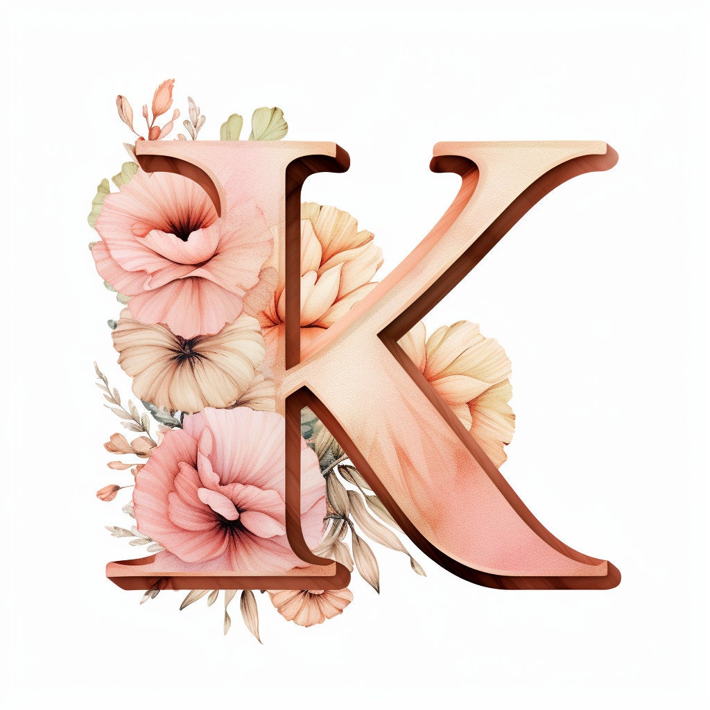 Rose Gold Floral K Letter Transparent Letter Graphic Printable Art ...