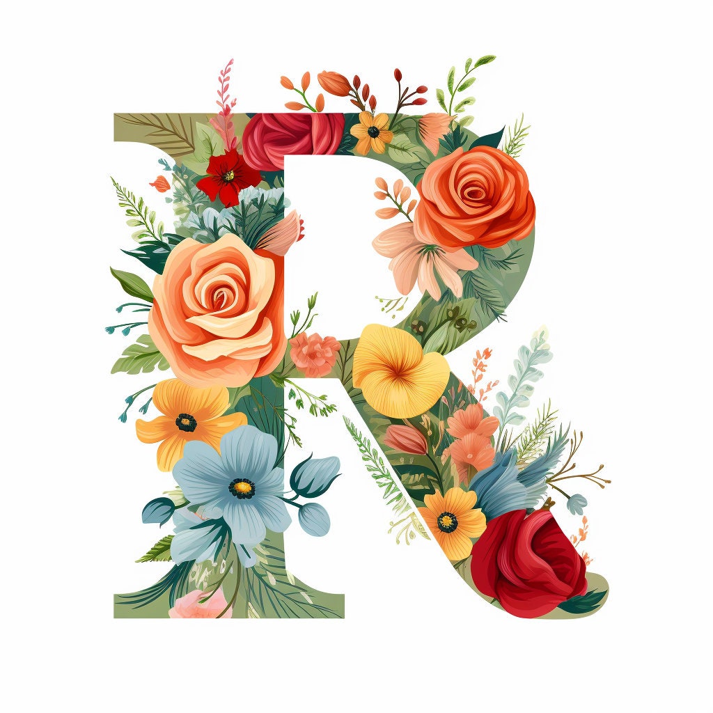Floral Letter R Transparent Letter Graphic Printable Art, Aesthetic ...