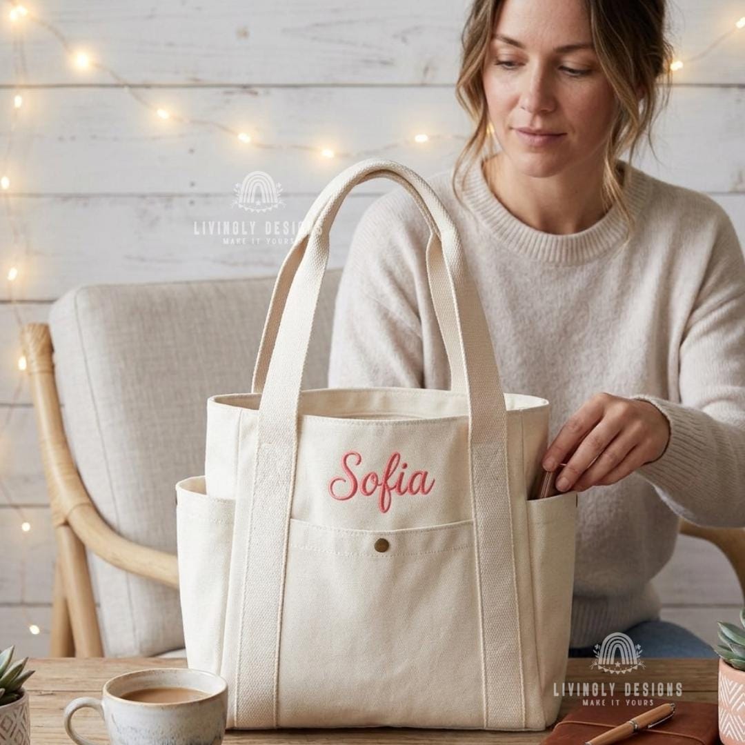 Personalized Work Tote Bag: Custom Embroidered Canvas Large Shoulder ...