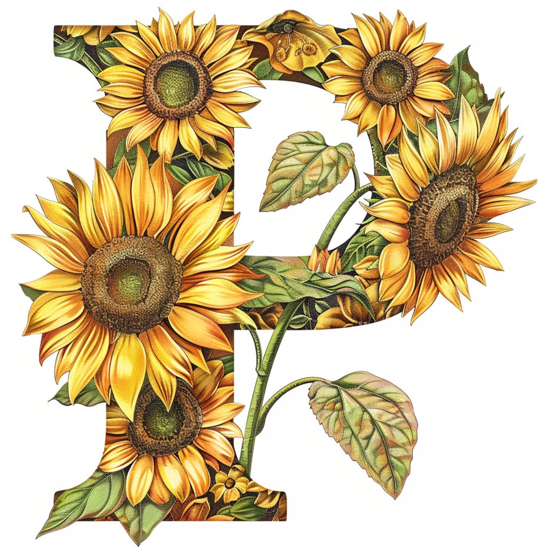 Sunflowers Letter P Transparent Letter Graphic Printable Art, Aesthetic ...