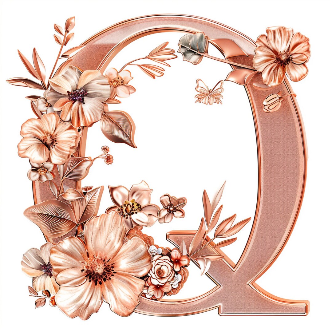 Rose Gold Floral Letter Q Transparent Letter Graphic Printable Art ...