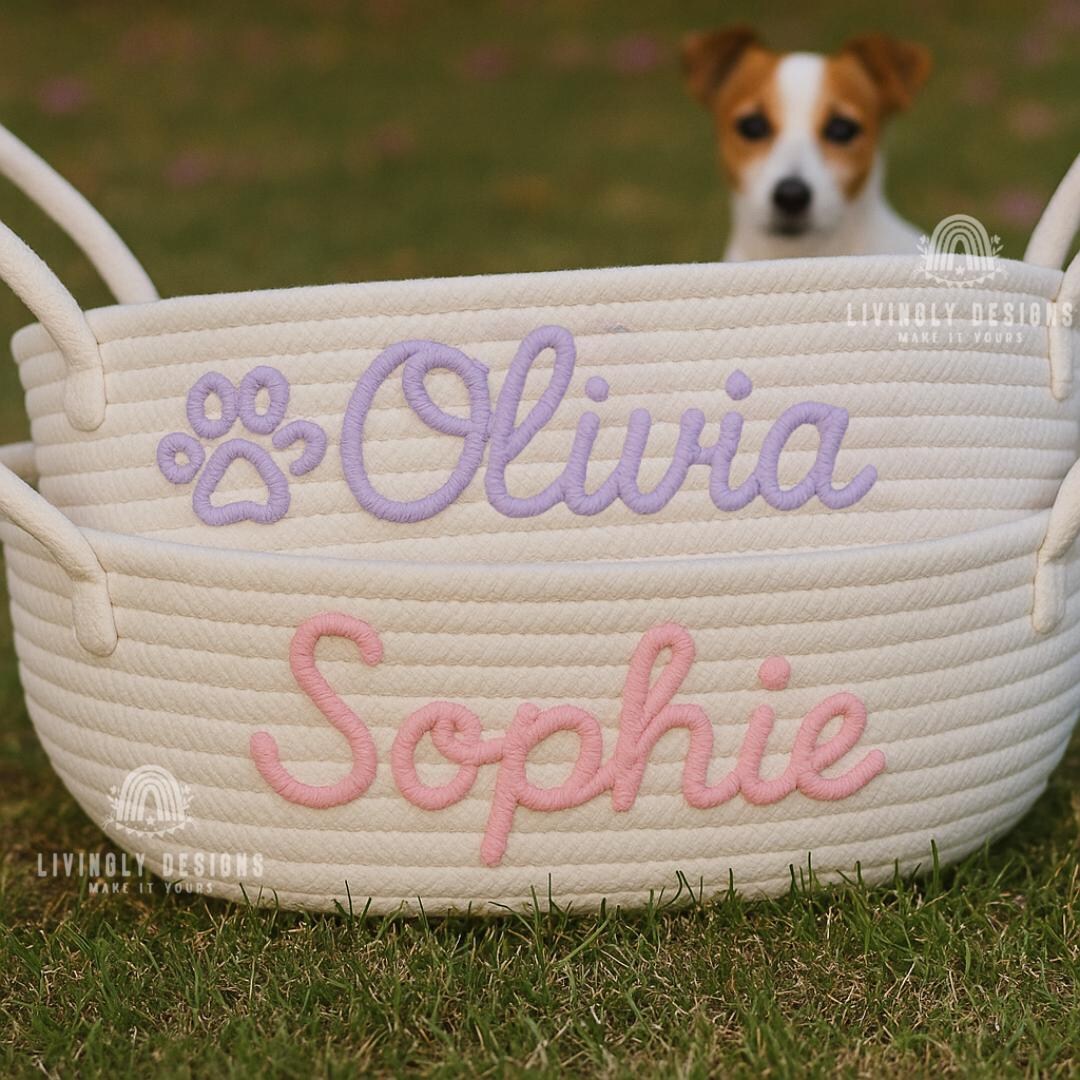Personalized Dog Toy Basket: Custom Embroidered Pet Storage Bin - Etsy