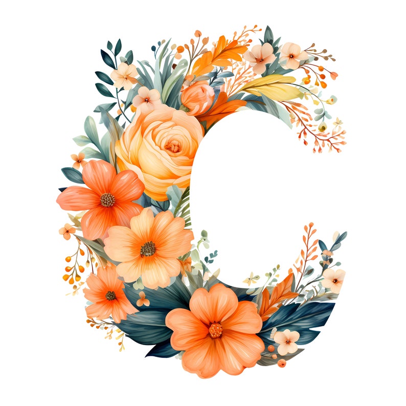 Orange Floral Letter C Graphic Transparent Letter Graphic Printable Art ...