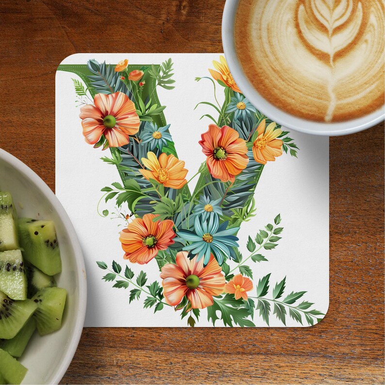 Floral Letter V Transparent Letter Graphic Printable Art, Aesthetic ...