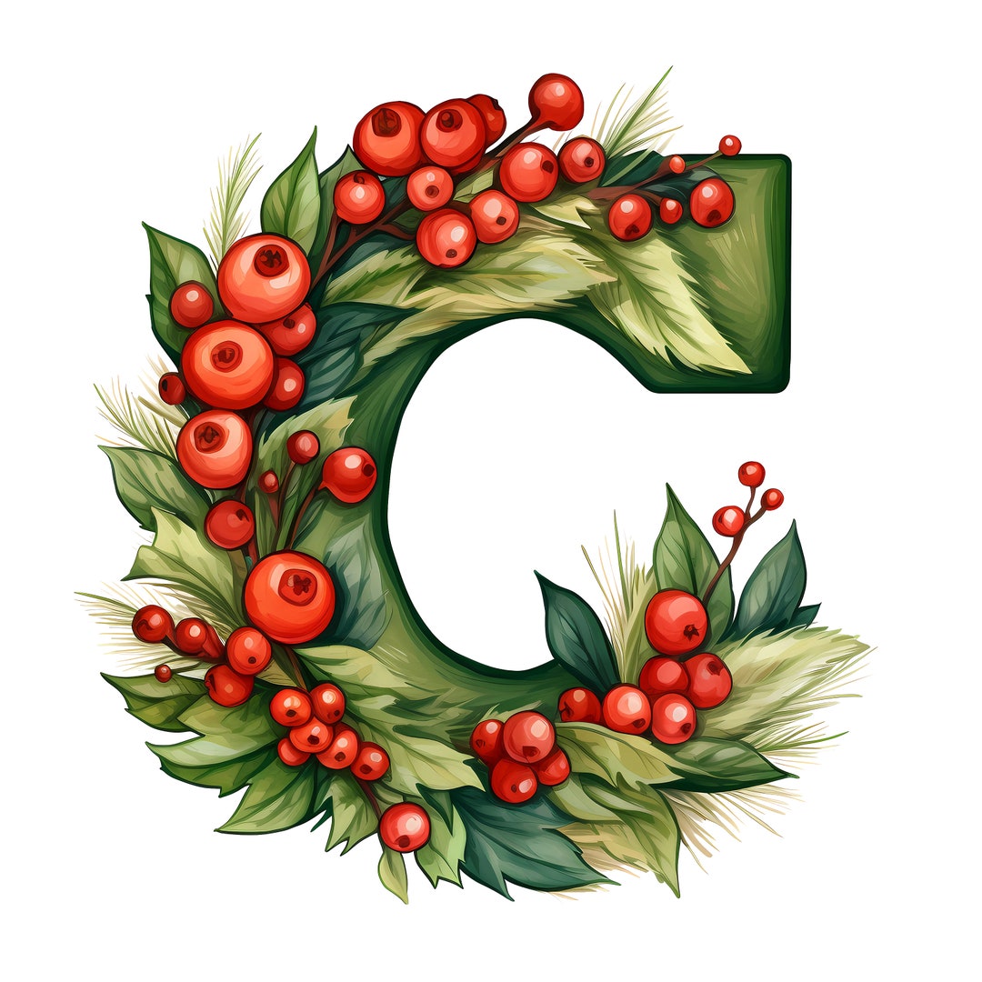 Christmas Holly Letter C Graphic Transparent Letter Graphic Printable ...
