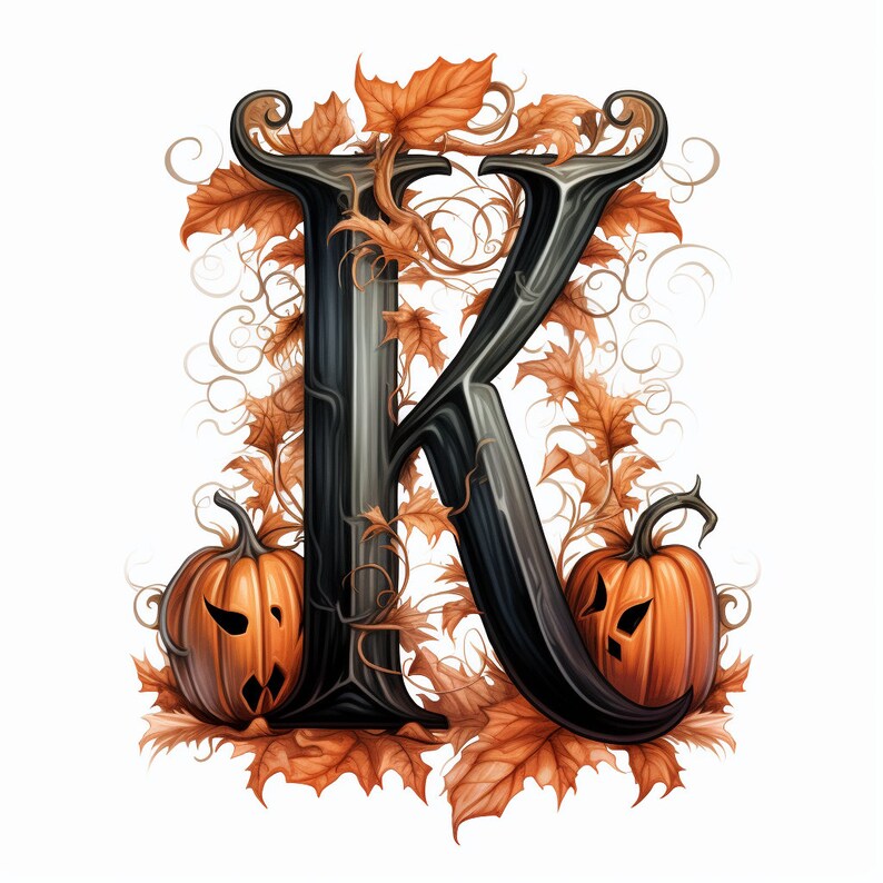 Haunted Halloween K Letter Transparent Letter Graphic Printable Art ...