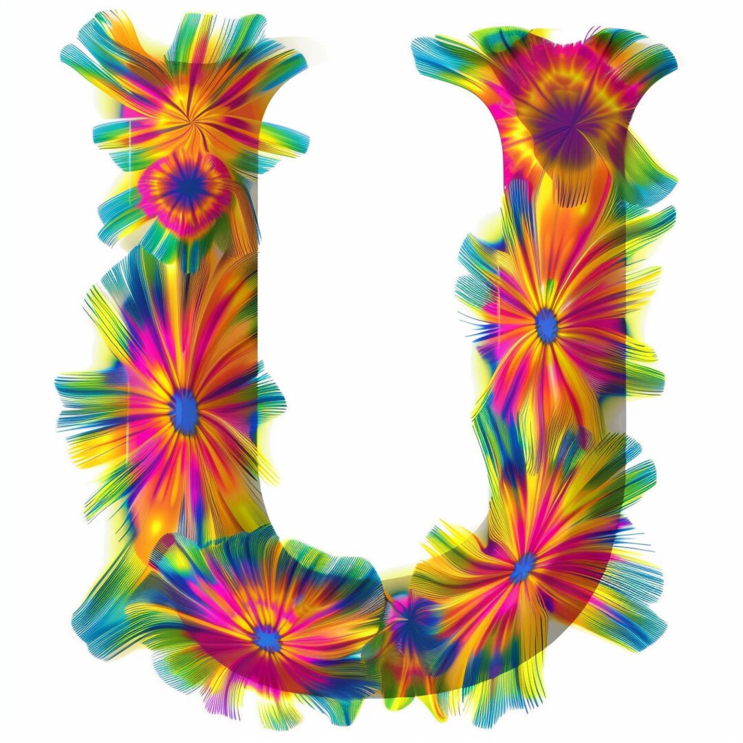 Tie Dye Letter U Transparent Letter Graphic Printable Art, Aesthetic ...