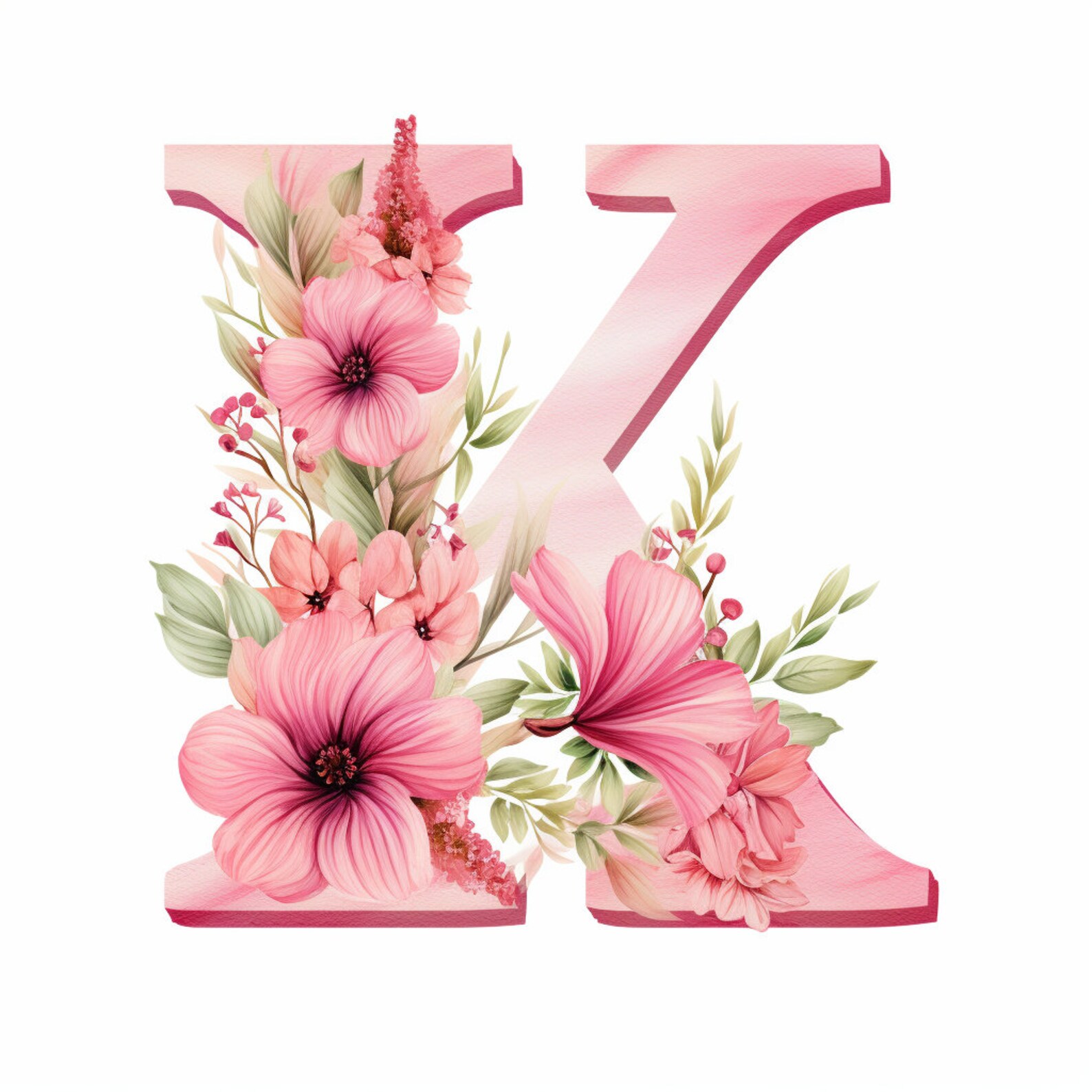 Pink Floral Letter K Transparent Letter Graphic Printable Art ...