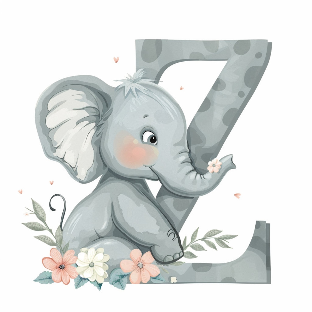 Letter Elephant Z Transparent Letter Graphic Printable Art, Aesthetic ...