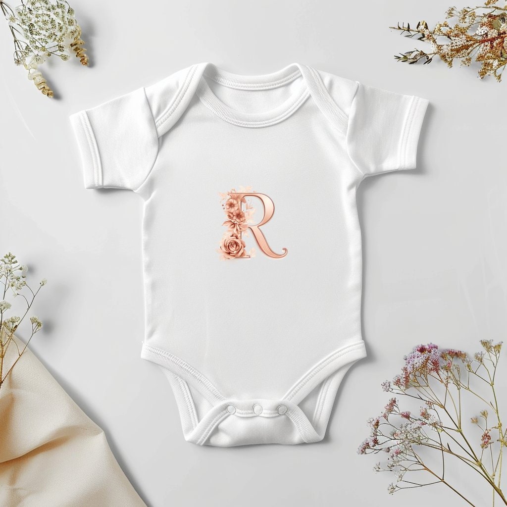 Rose Gold Floral Letter R Transparent Letter Graphic Printable Art ...