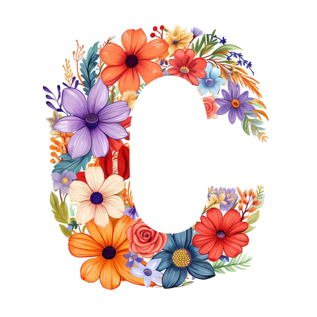 Colorful Floral Letter C Graphic Transparent Letter Graphic Printable ...