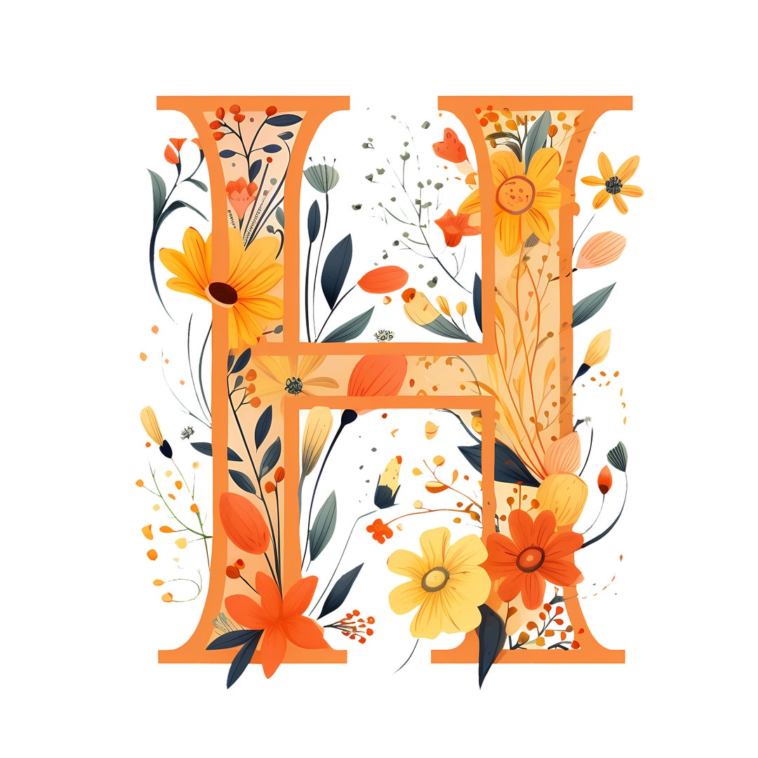 Orange Floral H Graphic Transparent Letter Graphic Printable Art ...