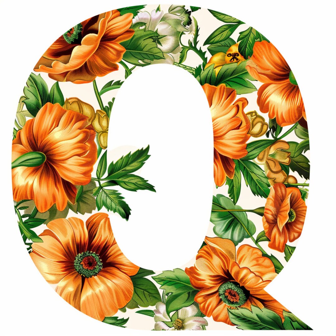 Orange Floral Letter Q Transparent Letter Graphic Printable Art ...