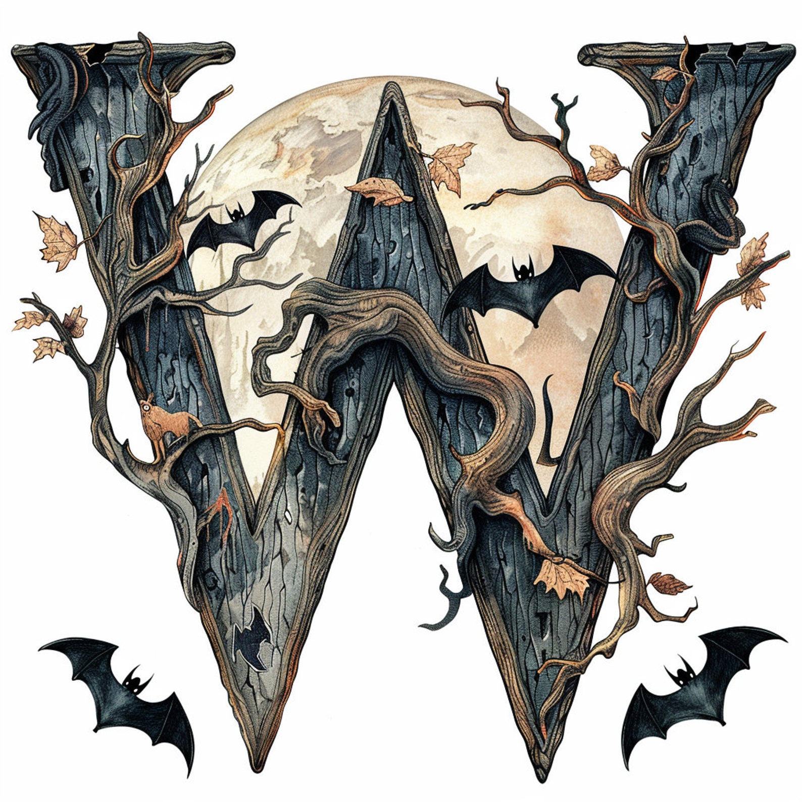 Haunted Halloween Letter W Transparent Letter Graphic Printable Art ...