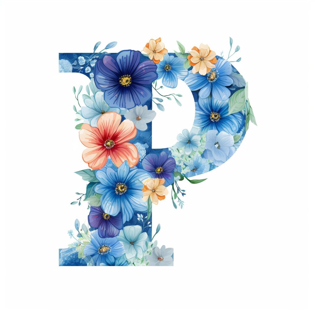 Floral Letter P Transparent Letter Graphic Printable Art, Aesthetic ...