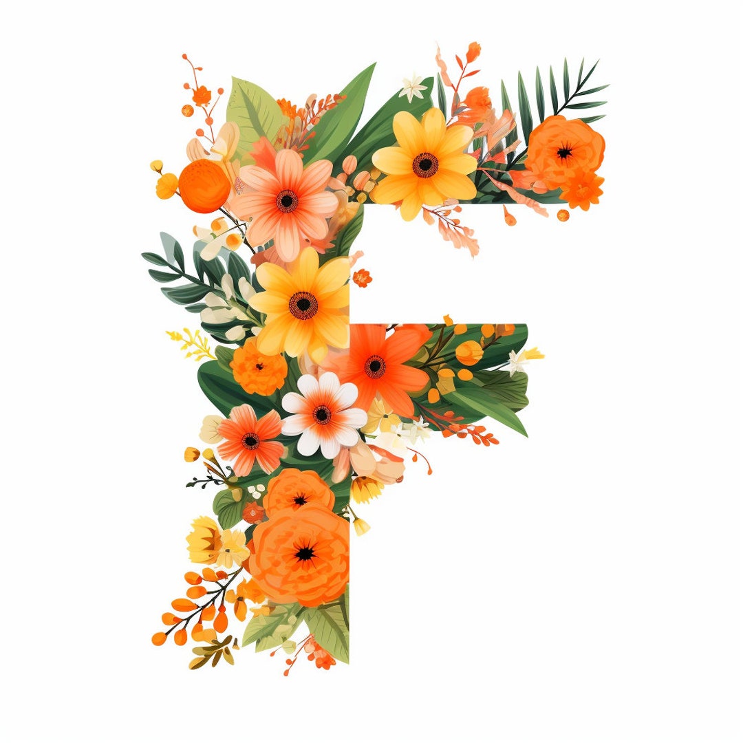 Orange Flower Letter F Graphic Transparent Letter Graphic Printable Art ...