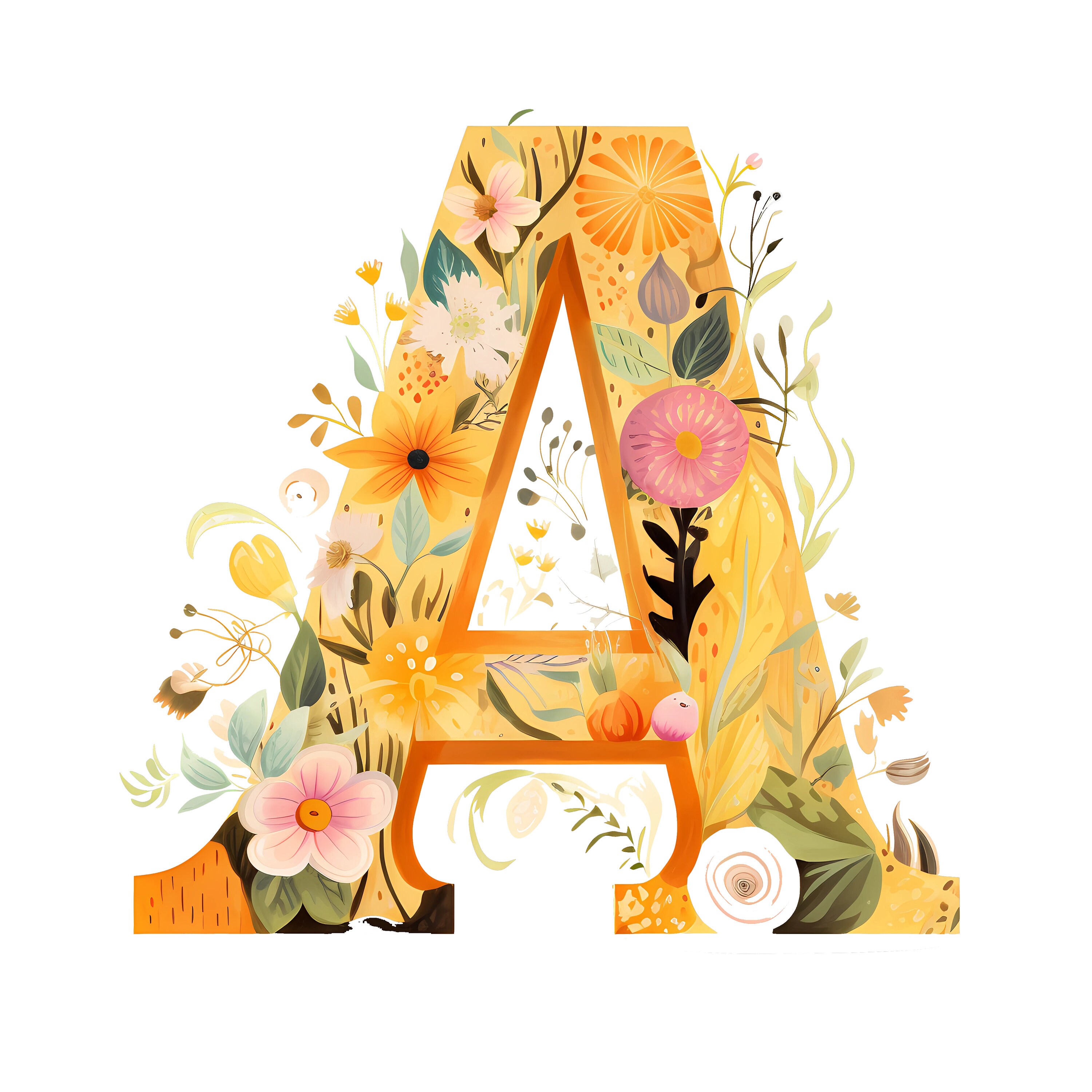 Orange Floral Letter A Graphic Transparent Letter Graphic Printable Art ...