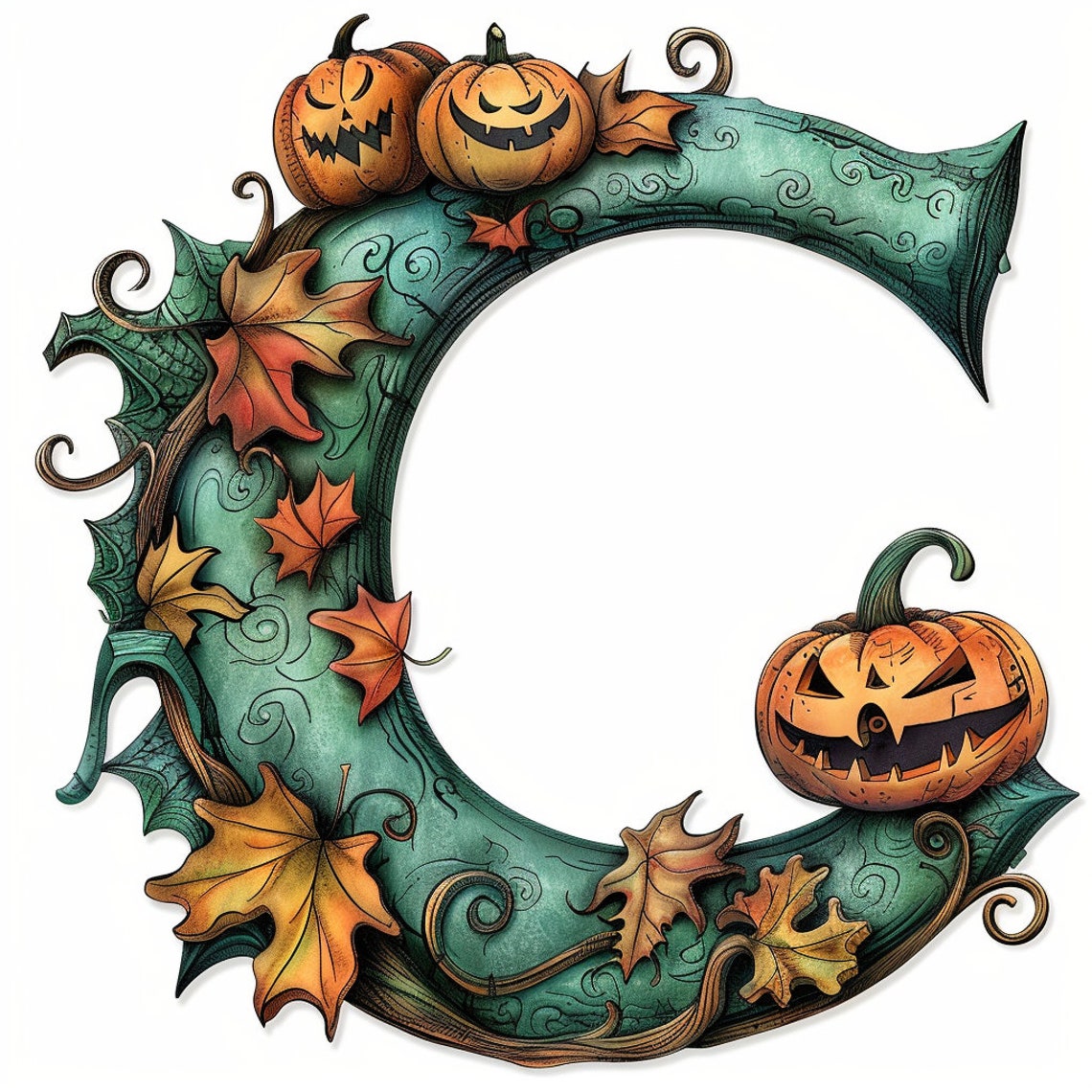 Haunted Halloween Letter C Transparent Letter Graphic Printable Art ...