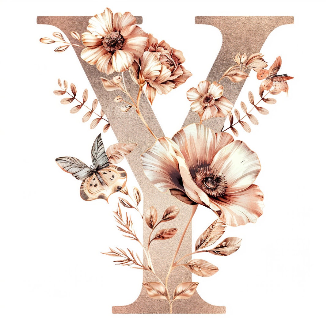 Rose Gold Floral Letter Y Transparent Letter Graphic Printable Art ...