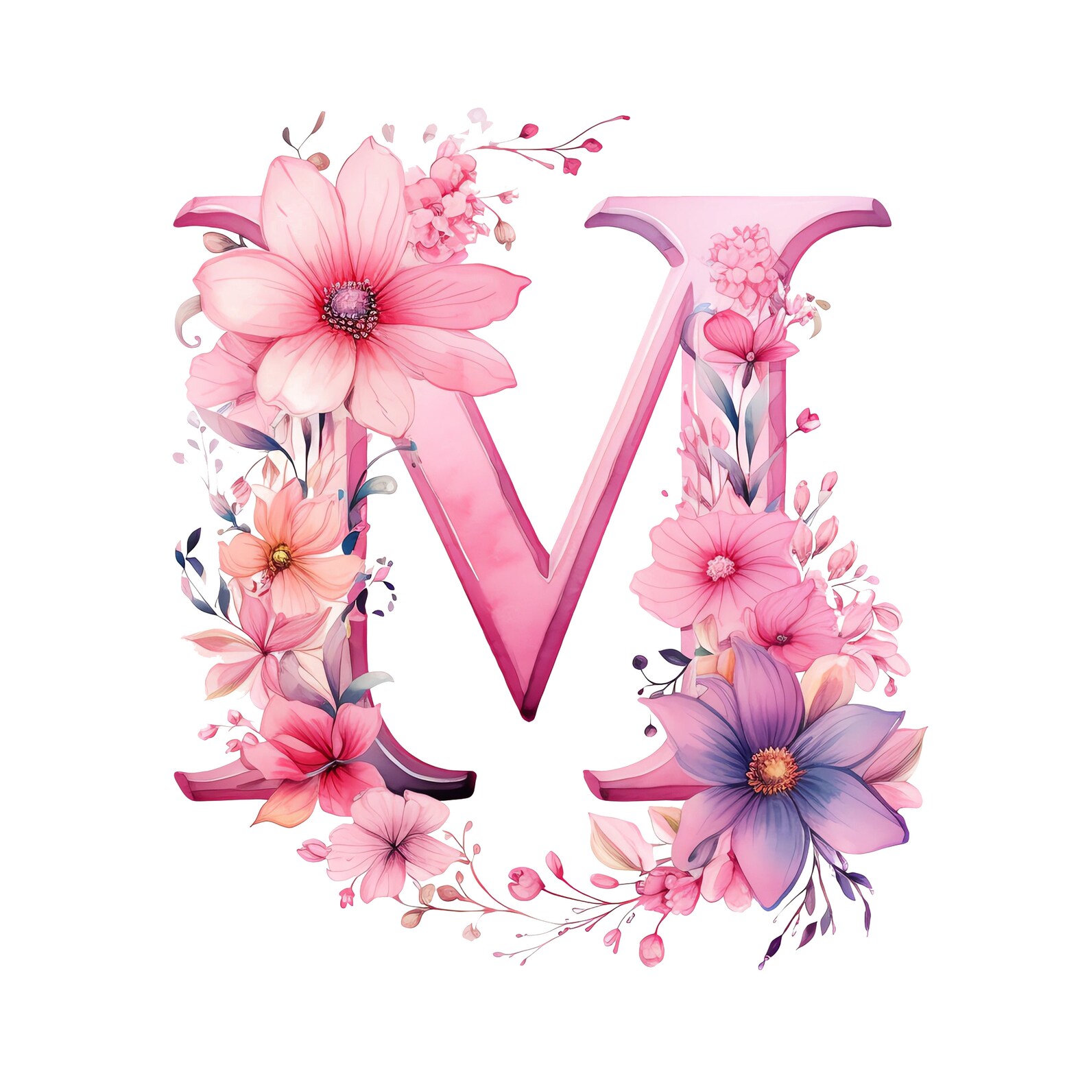Pink Floral Letter M Graphic Transparent Letter Graphic Printable Art ...